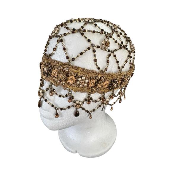 Accessories | 192s Flapper Gold Headdress Beaded Rhinestone Floral ...